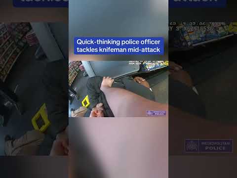 Quick-thinking police officer tackles knifeman mid-attack