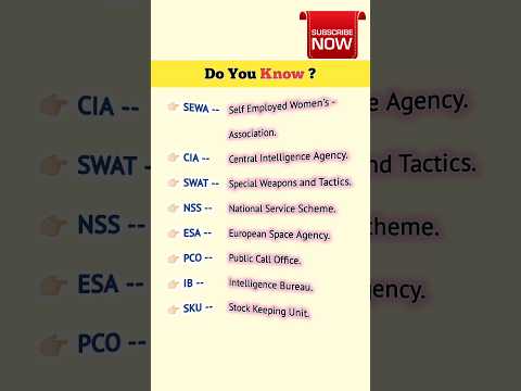 SEWA/CIA/SWAT/NSS/ESA/PCO/IB/SKU Full Form || Important Full Forms