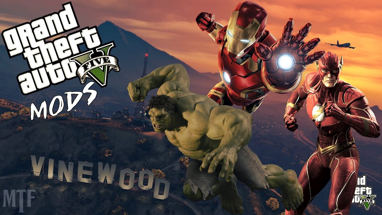 Grand Theft Auto V Fun with DC and Marvel Mods