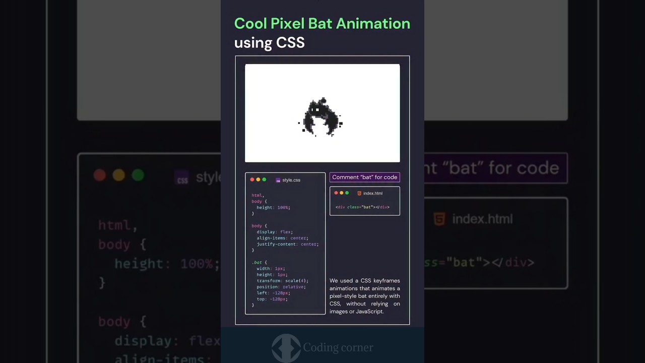 Cool Pixel Bat Animation using HTML CSS JavaScript #coding #bca #shorts #viral