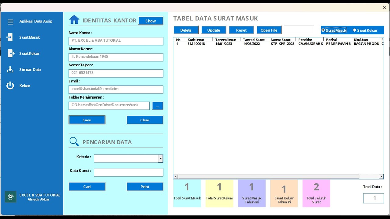 PROJECT UAS PEMOGRAMAN VISUAL APLIKASI ARSIP SURAT PDF - EXCEL VBA