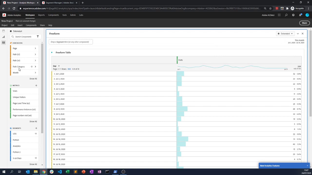 Python for Adobe Analytics API 2.0 (aanalytics2) : getReport