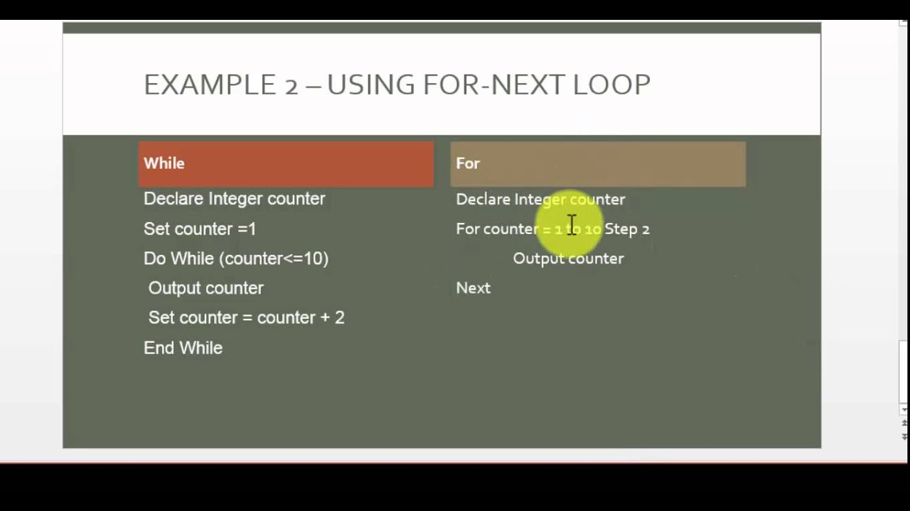 Visual Basic - While Loop VS For Loop - Pseudocode