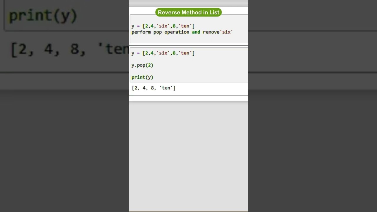 pop method | list in python | python programing | #pythonprogramming  #python #python3 #shorts
