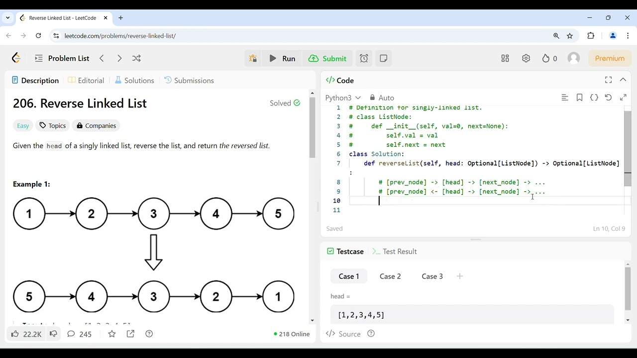 Leetcode problem 206 Reverse linked list (Python 3)