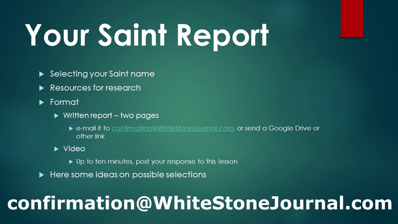 Saint Report - Your confirmation name