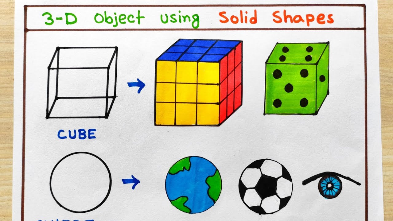 3D Objects Drawing easy | 3D Shape Model Drawing Idea | School Project 3D Drawing