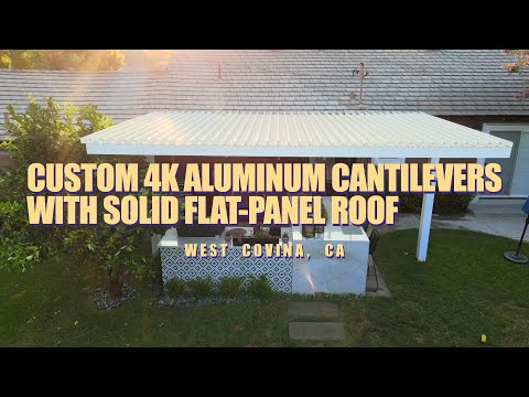 Matching 4K Aluminum White Cantilevers with Solid Flat-Panel Roof | Elite LA Patios