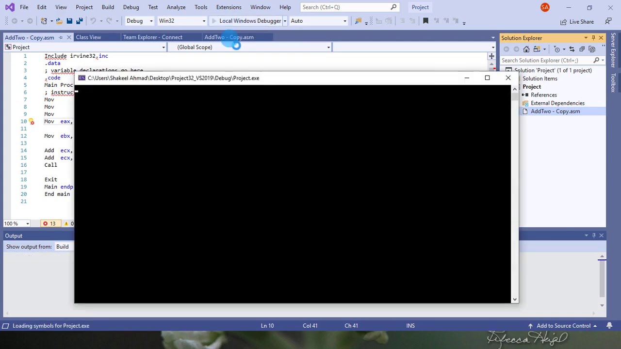 How to run Assembly Language Code in Visual Studio 2019