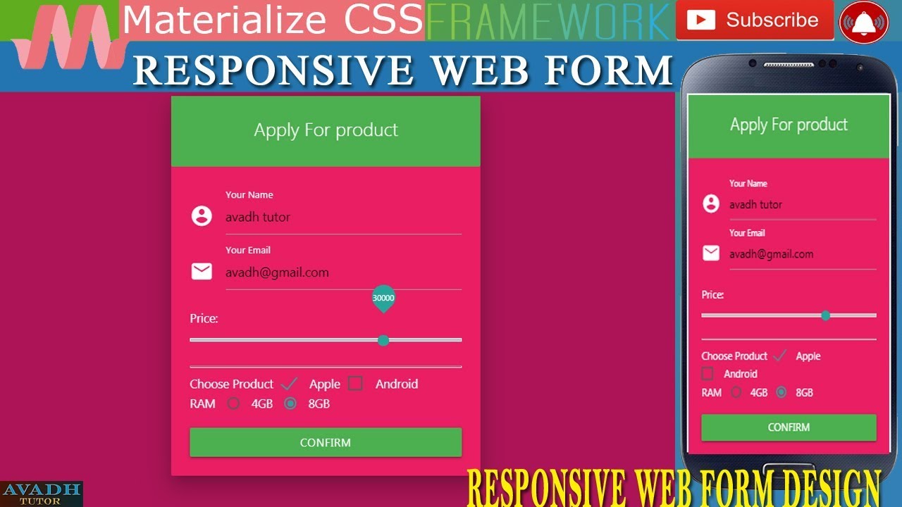 responsive form design in materialize css || responsive web form || materialize css tutorial