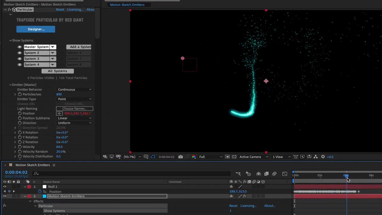 Motion Sketch Emitters  following hand drawn animation paths in Trapcode Particular