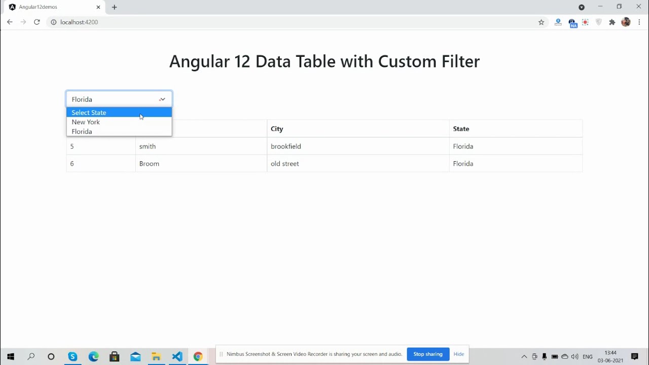 Angular 12 Table Data with Custom Filter Working Demo