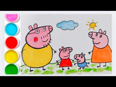How To Draw and Color Peppa Pig and Her Family 🐷🐷🐷🐷🐷💗🌈. #kidsfunlearning