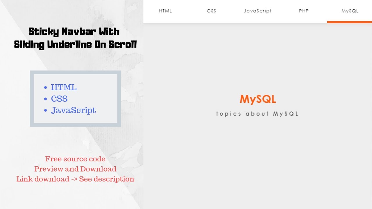 Sticky Navbar With Sliding Underline On Scroll | HTML CSS JavaScript