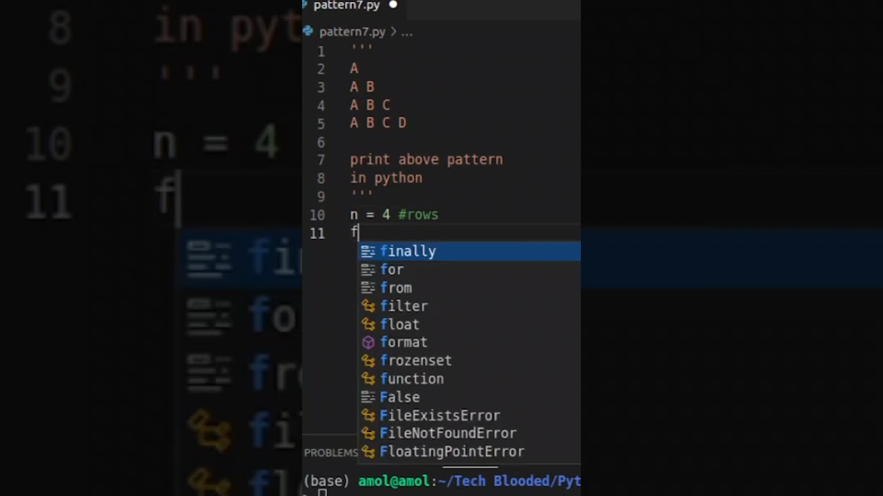 Print Triangle Alphabet Pattern Using Python | Traingle Pattern - 8 | Tech Blooded | #Shorts