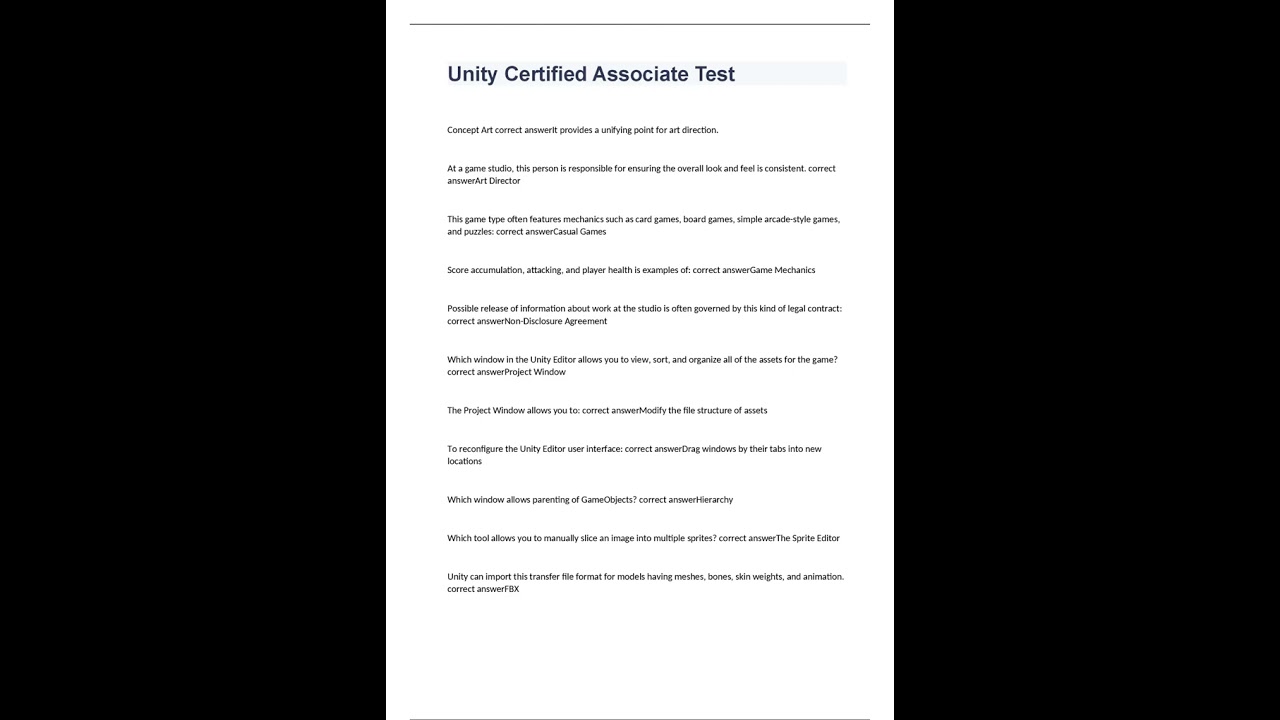 UNITY CERTIFIED ASSOCIATE TEST EXAM 2023 WITH 100% CORRECT ANSWERS