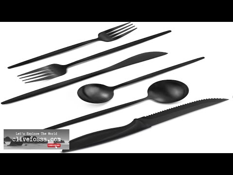 24 Pieces Matte Black Silverware Set with Steak Knives Satin Finish tableware Review
