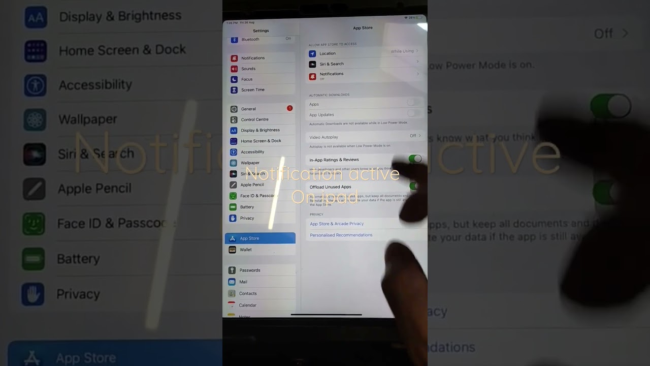 How to turn on notification center on ipad(or turn off ipad notification)