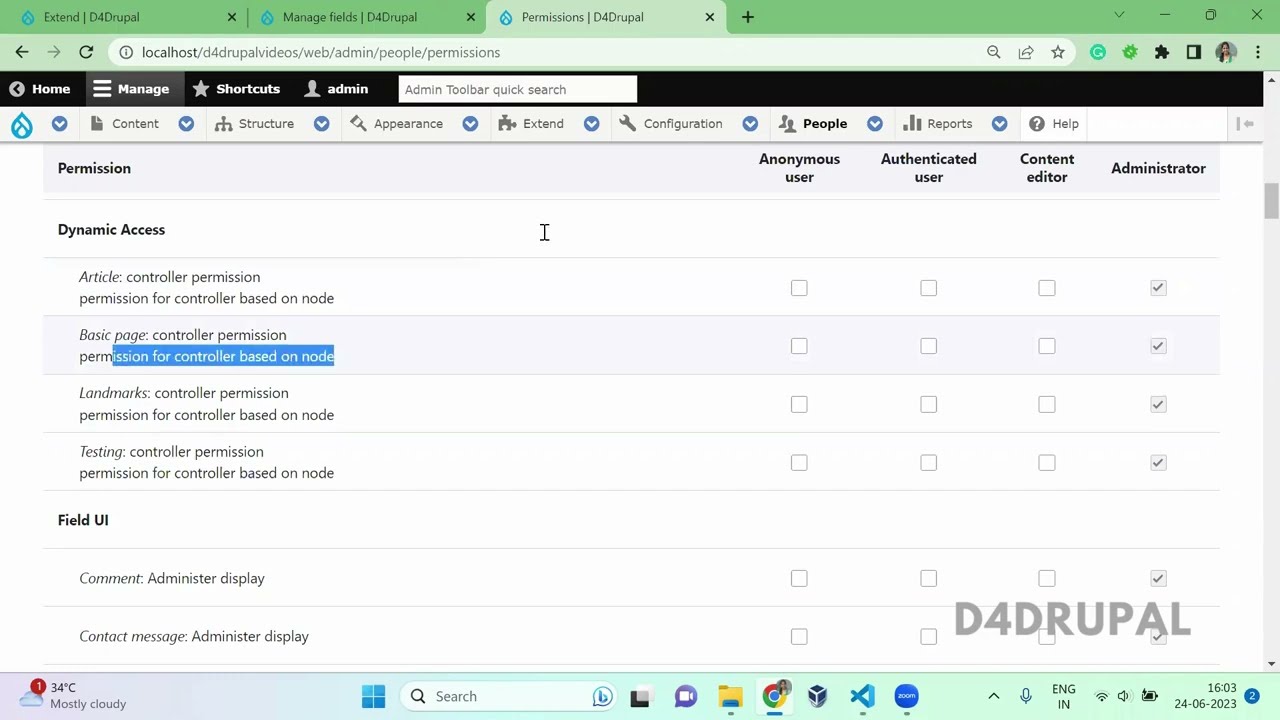 Custom dynamic permissions from custom module Drupal 9, Drupal 10, Drupal 8 | D4Drupal
