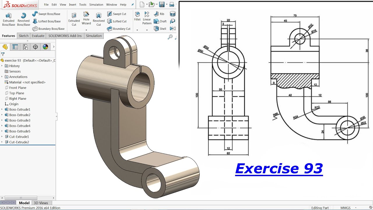 SolidWorks Tutorial for Beginners exercise 93