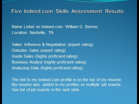 Scores From Indeed.com Skills Assessments (B2B Sales Career)