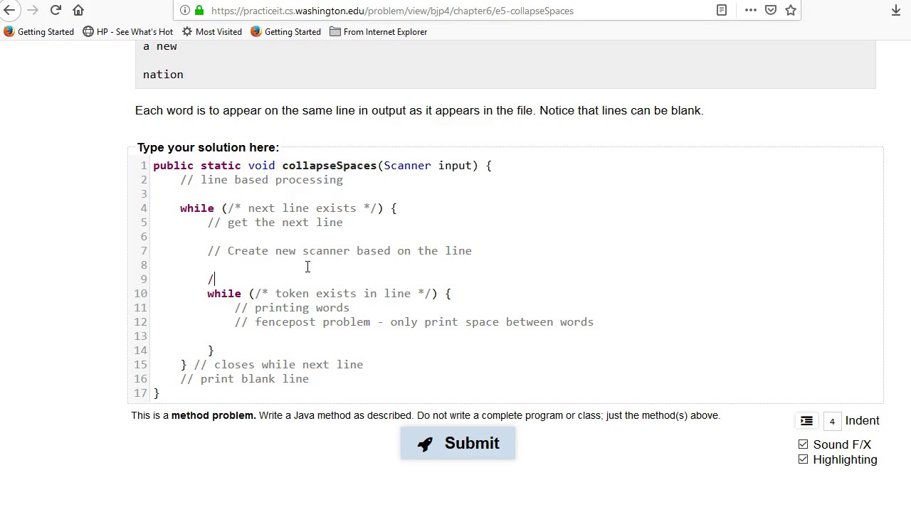 Building Java Programs Chapter 6 Exercise 5 collapseSpaces
