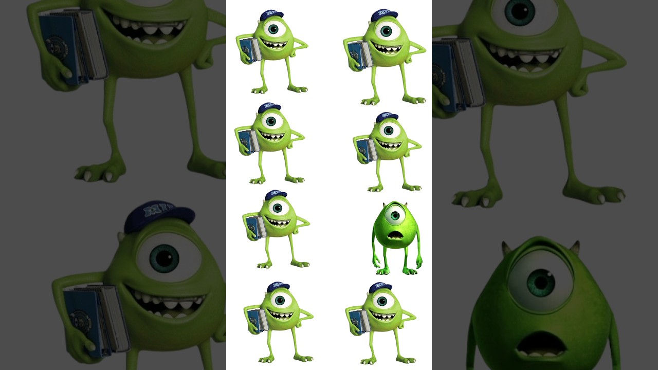 Monster Inc Mike Wazowski, James P. Sullivan, Boo, Randall Bogs, Different Pictures Game #riddles