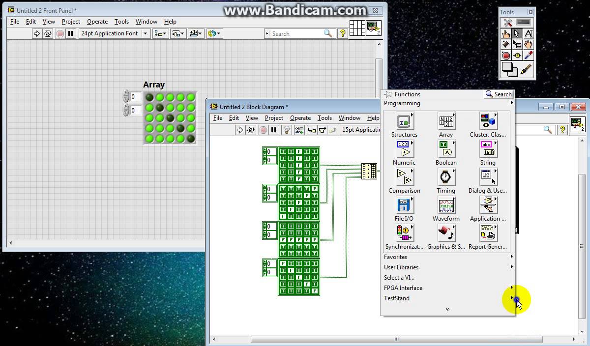 LabVIEW Boolean Array örnek (2 Boyutlu Array)