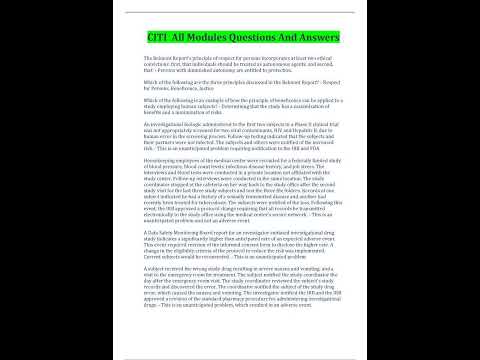 CITI All Modules Questions And Answers With Complete Solution Rated A pdf