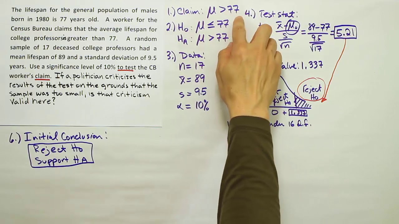 Small Sample Hypothesis Testing, Example 3