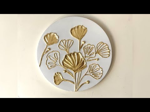 How to paint Ginkgo leaves with texture paste and Gold leaf | beginner texture painting tutorial
