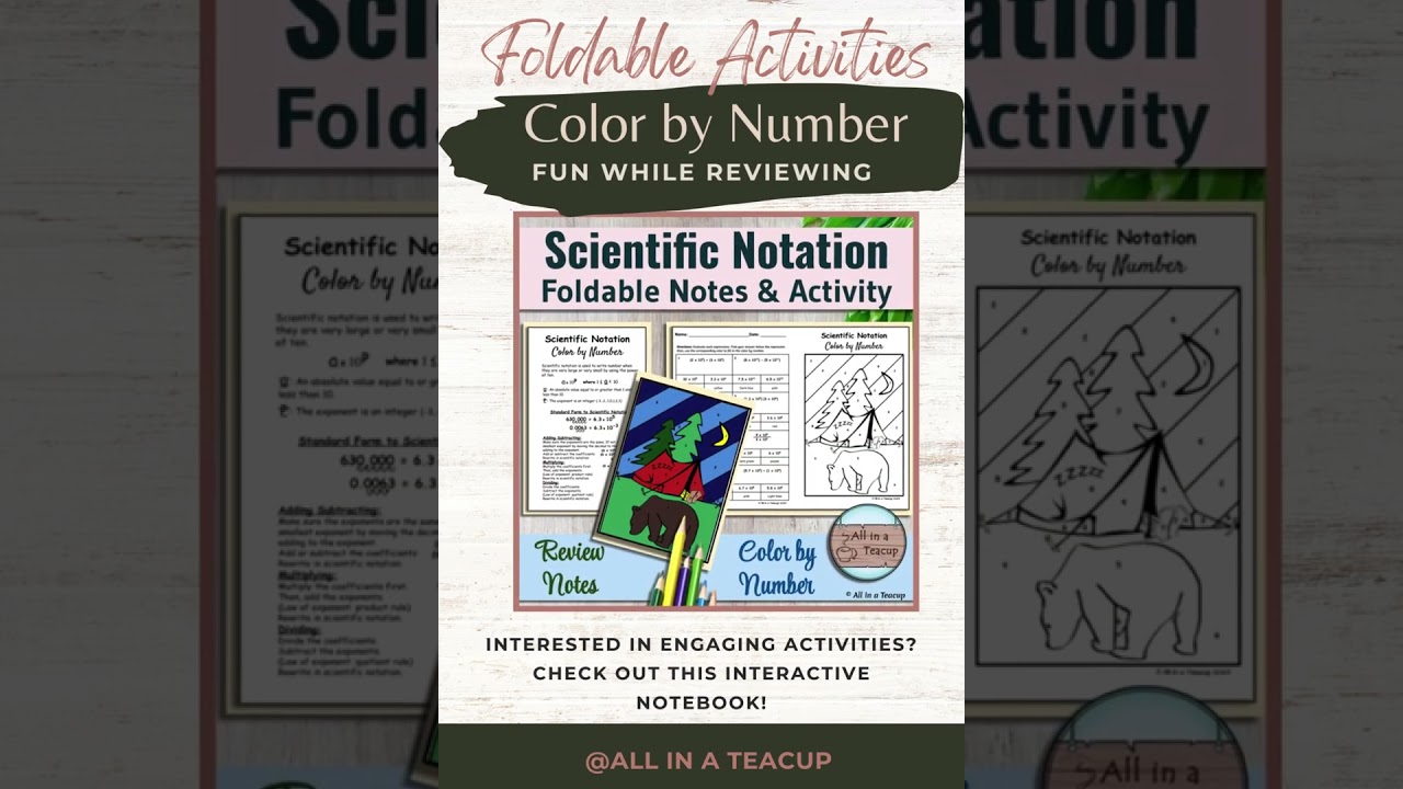 Scientific Notation - Exponent Foldable Notes & Camping Color by Number Activity
