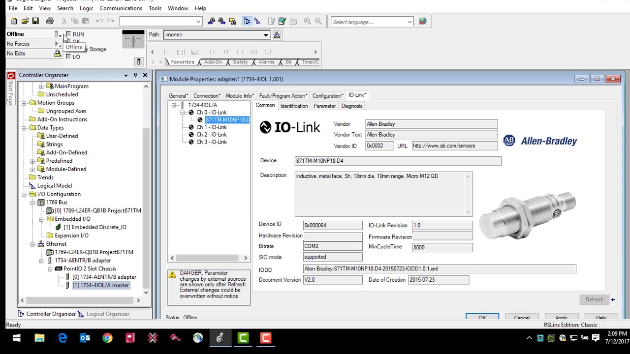 Configure an IO-Link Sensor Profile in Logix