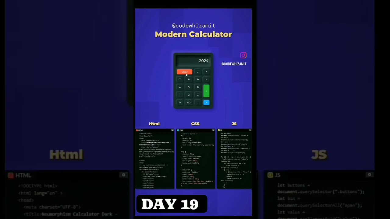 Day 19/100: Building a Modern Calculator with HTML, CSS, and JavaScript | 100 Day Coding Challenge