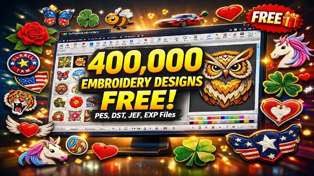 🎁 How to Get 400,000 Embroidery Designs FREE | PES, DST, EXP, JEF Machine Embroidery Files