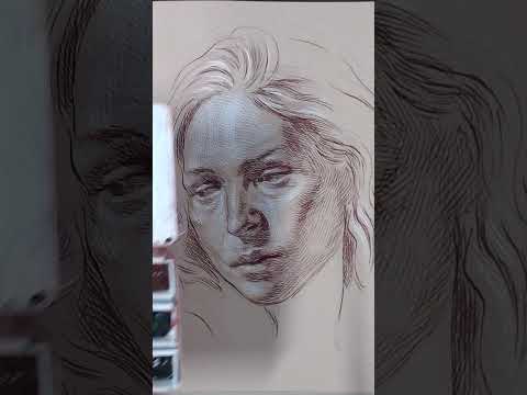 Portrait sketch using brown and white inks, tinted with watercolor