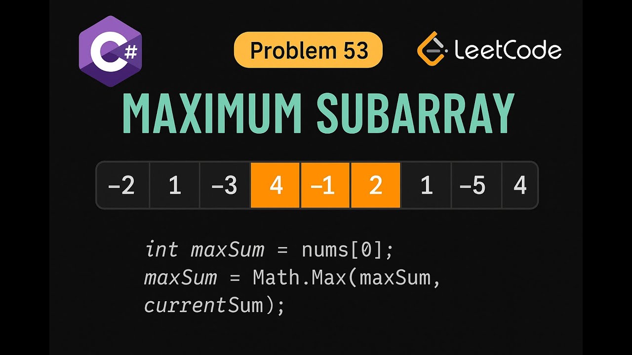 LeetCode 53: Maximum Subarray | CSharp Solution | Kadane's Algorithm
