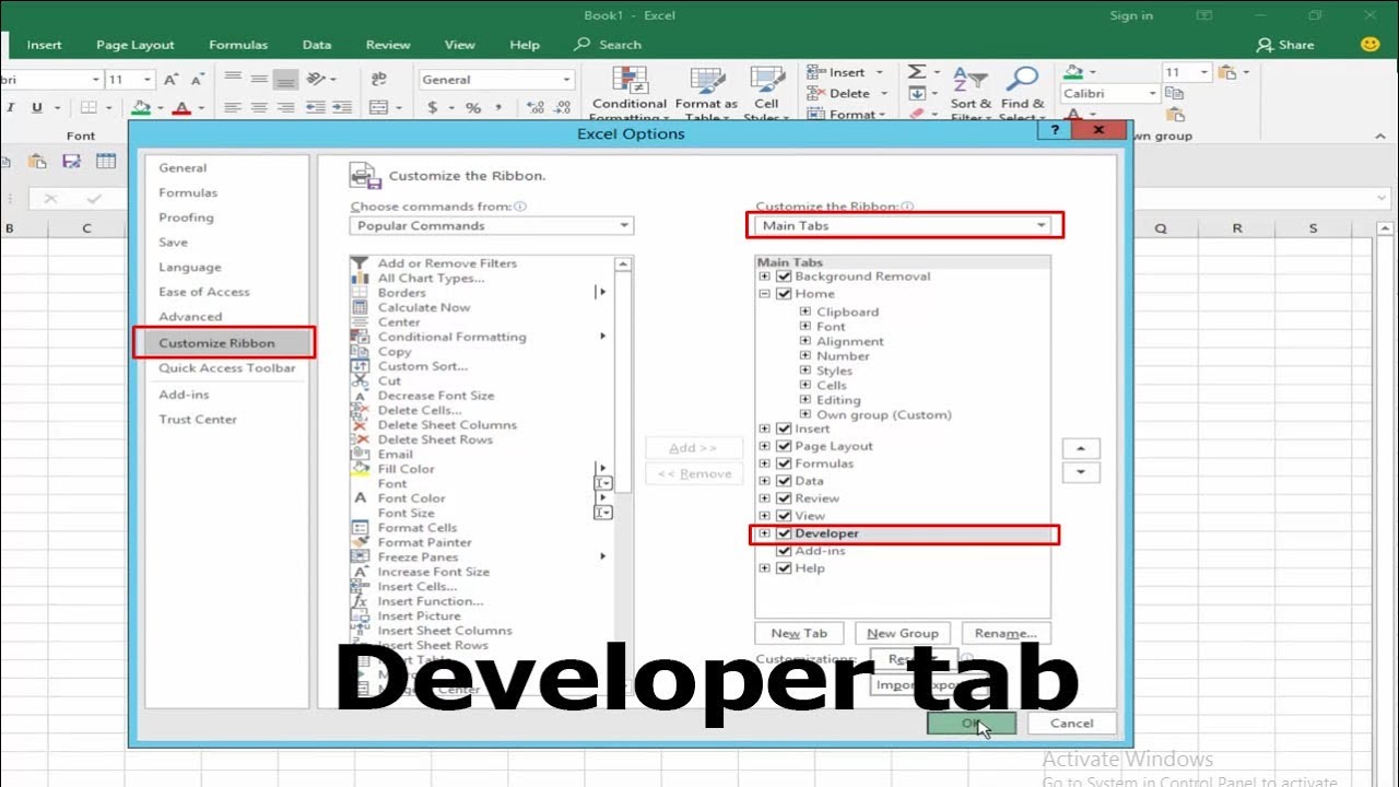 How to enable the Developer tab in Microsoft Excel 2016