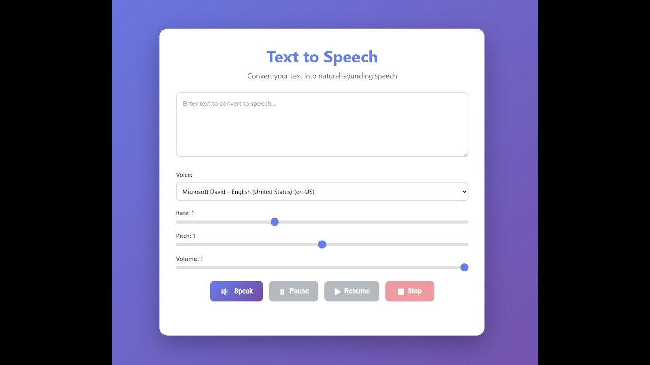 🔊 Text to Speech Converter | HTML, CSS & JavaScript (No Libraries)