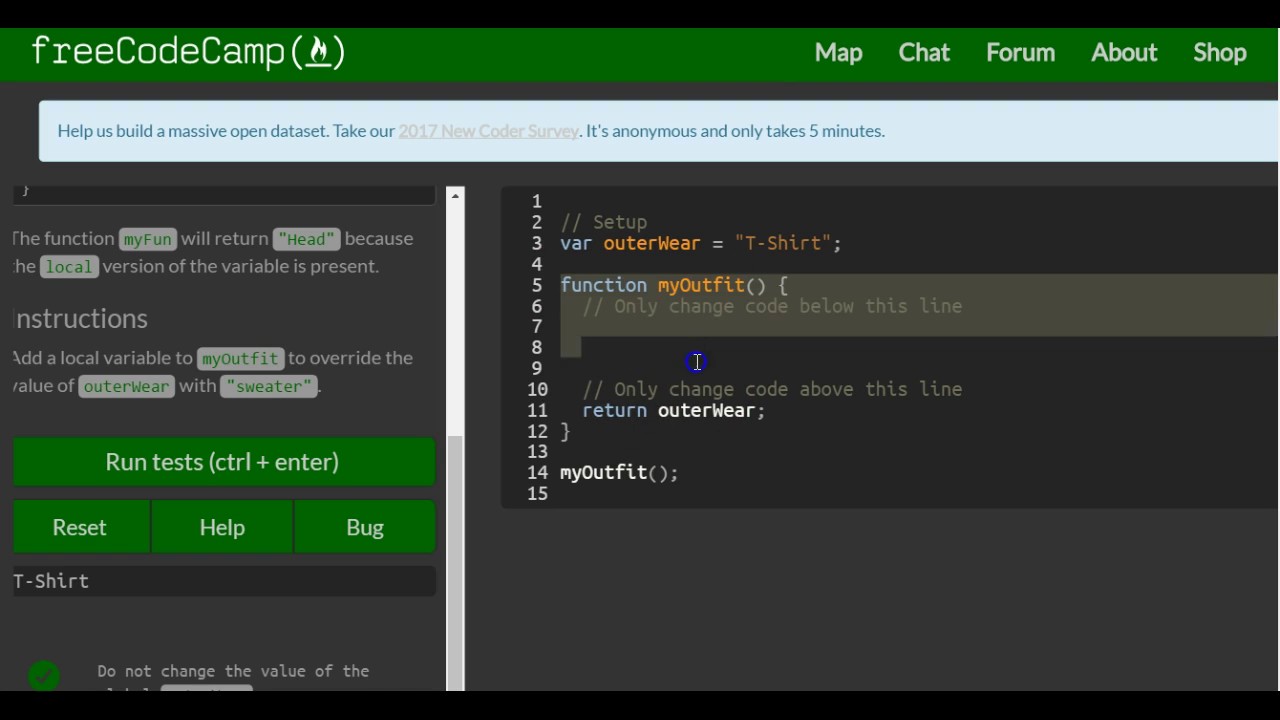 Global vs Local Scope in Functions, freeCodeCamp Basic Javascript