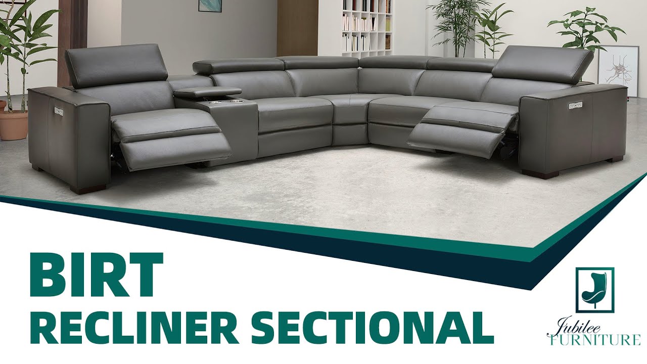 Birt Anthracite Grey Leather Sectional Sofa With Recliners  | Jubilee Furniture