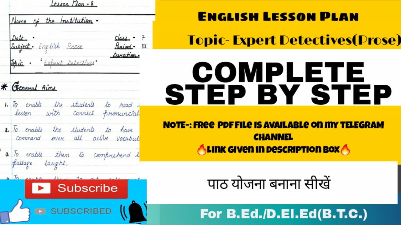 English  Lesson Plan -9|Topic-Expert Detectives(Prose)|   For B.Ed./D.El.Ed (B.T.C.)#learnforgrowth