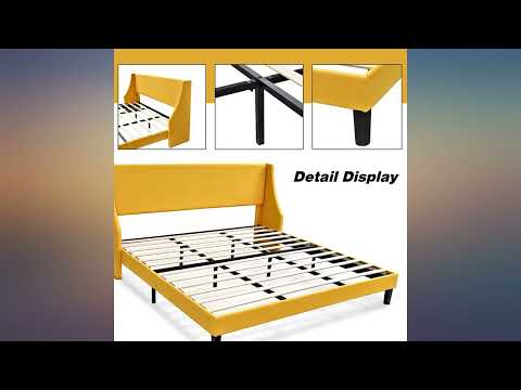 Hoomic King Size Bed Frame, Fabric Upholstered Modern Wingback Platform Bed with review