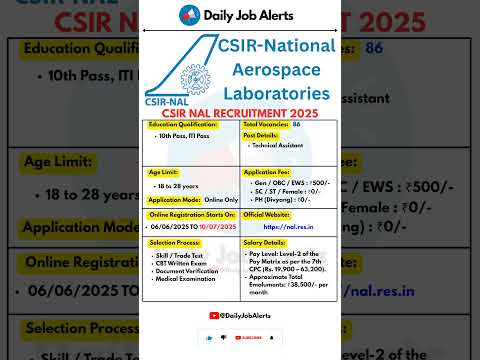 CSIR NAL Recruitment 2025 | New Vacancy 2025 | Daily Job Alerts #shorts