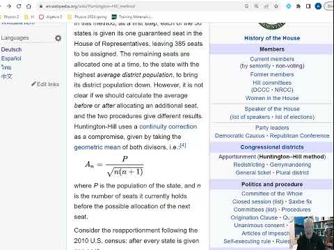 Huntington Hill (Method of Equal Proportions), Apportionment US House of Representatives (long)