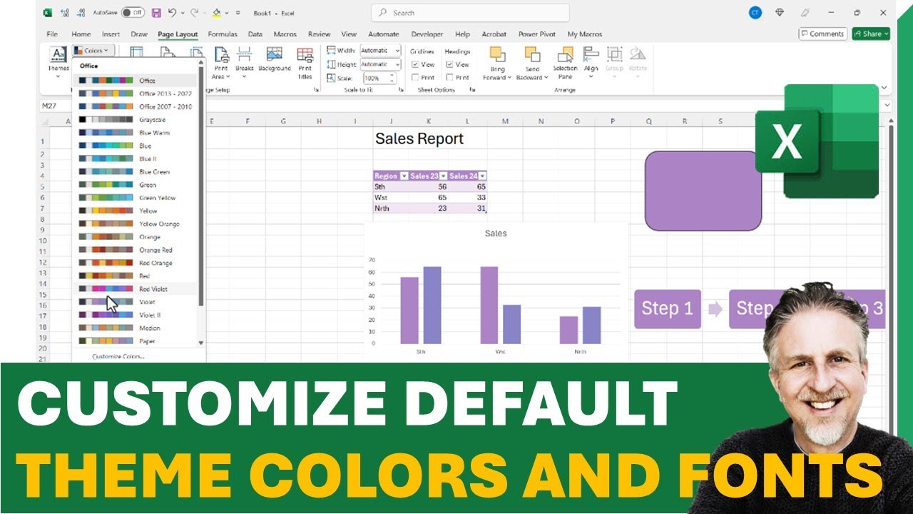 Customise the Default Theme In Excel: eg Default Chart Colors & Default Font