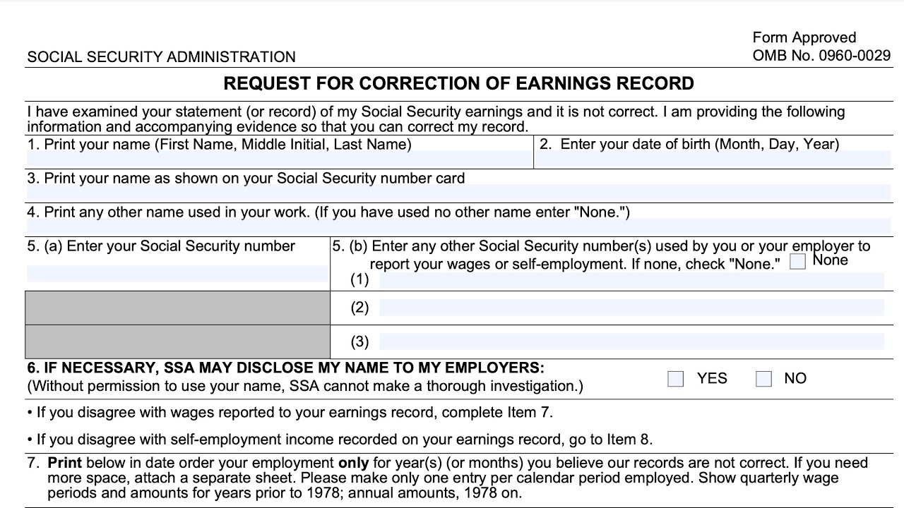 Form SSA-7008 walkthrough (Correcting Your Social Security Earnings Record)