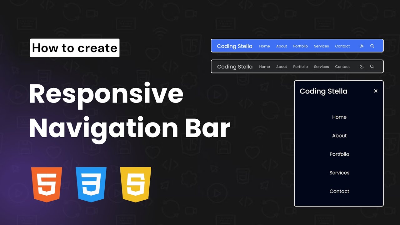 How to create Responsive Navigation Menu Bar with HTML CSS & JavaScript