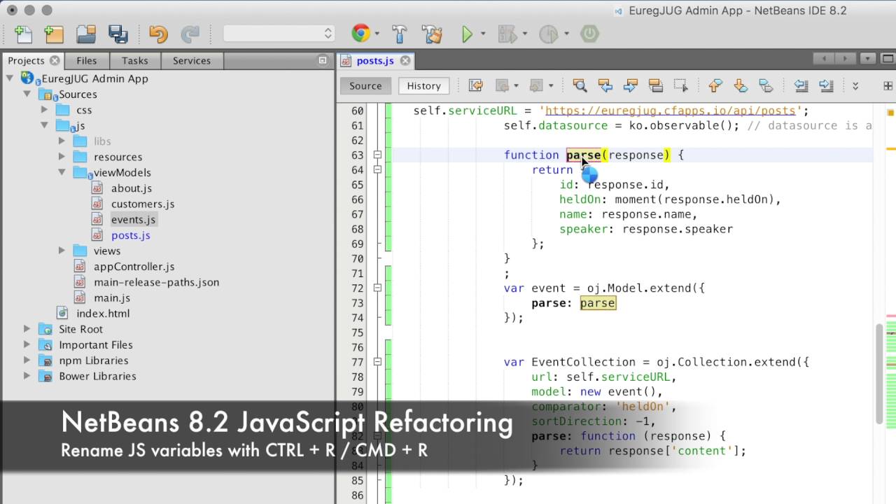 NetBeans 8.2 JavaScript Refactoring