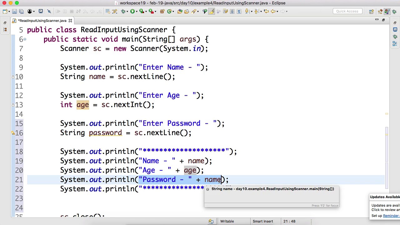 Day-10 Read input from #Console using #Scanner class in #Java.
